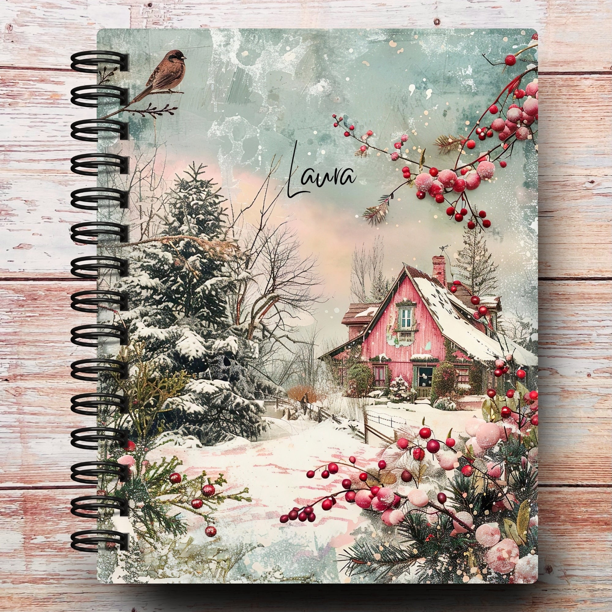 Holiday Notebooks | Personalized Notebooks | Boho Christmas Cottage ...