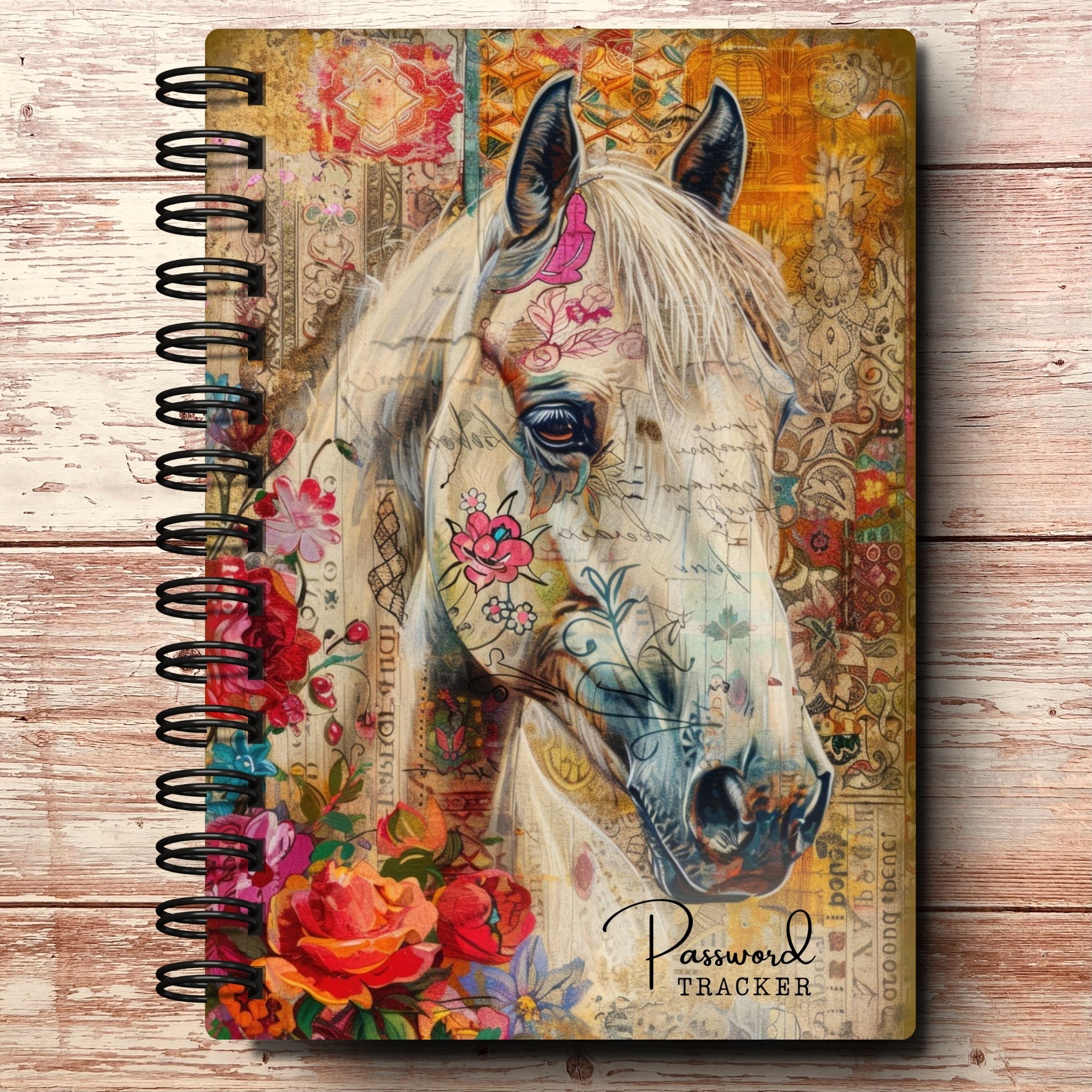 Custom Password Log Book | Boho Floral Horse | Social Media Trackers ...